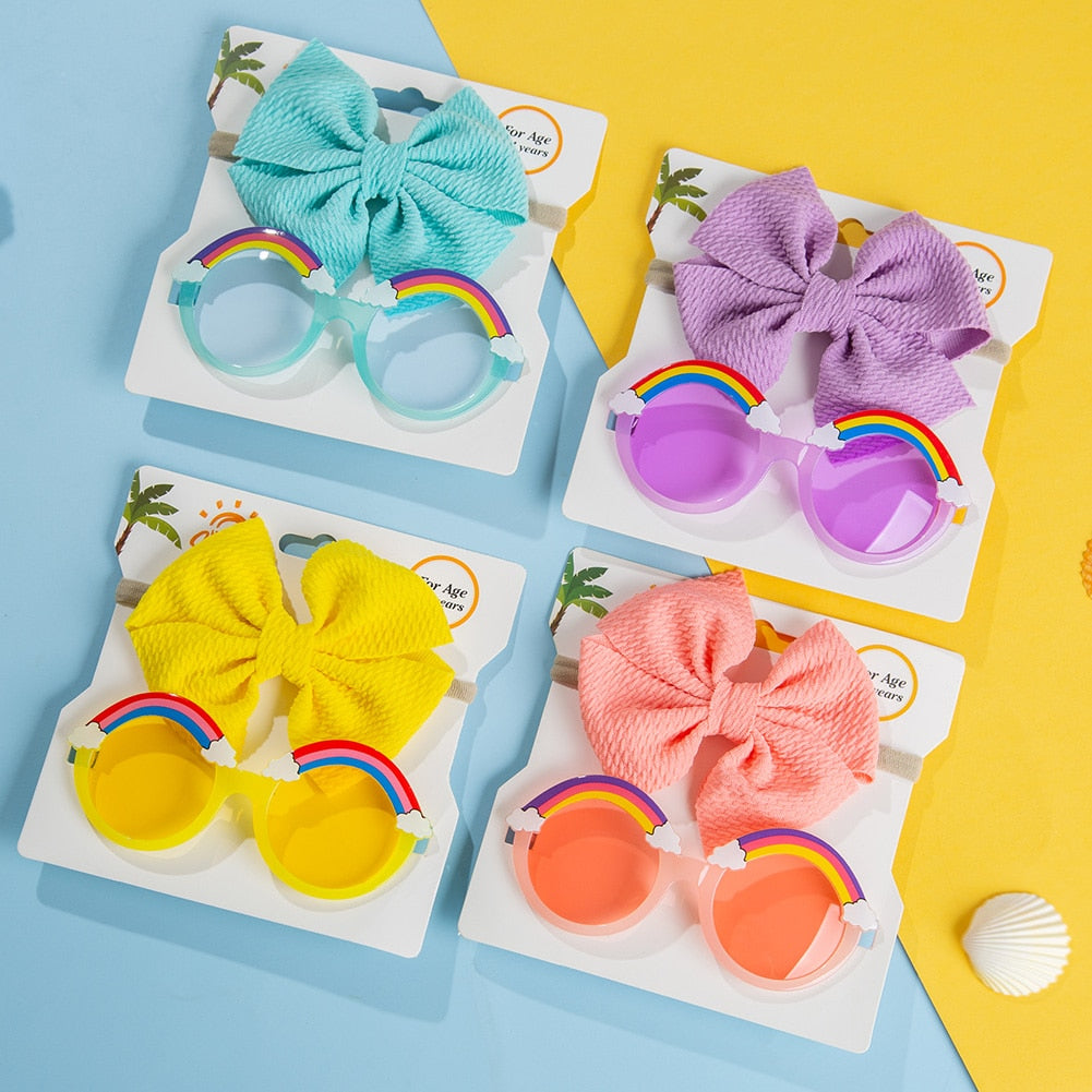Rainbow Sunnies & Bow Peach – Little Eedie